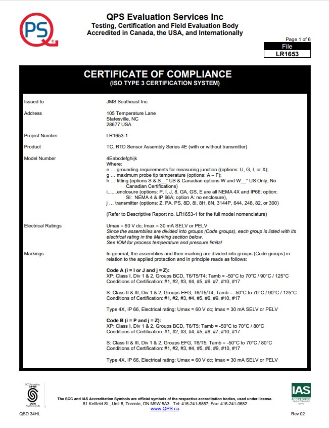 Flame Path & Ex Proof Certificate US & Canada | JMS Southeast, Inc.